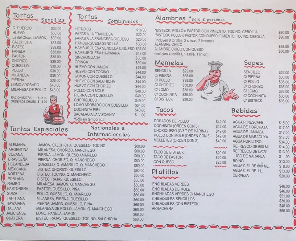 Carta del restaurante El Gordo y El Flaco, Ciudad del México, Tenorio 20 F