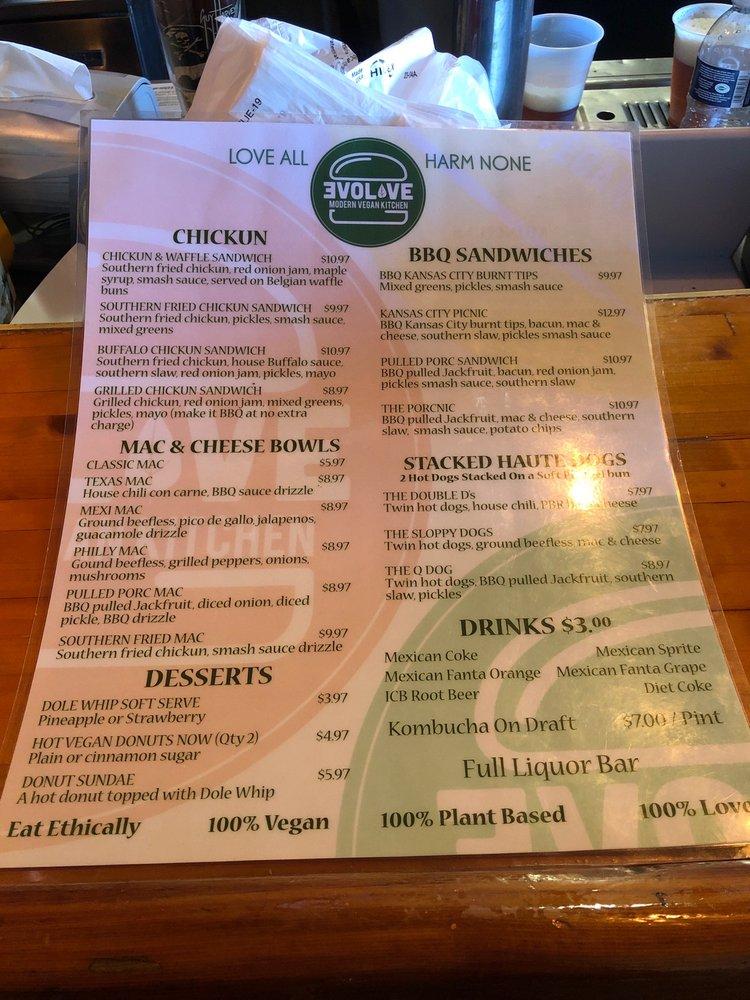 Menu at Evolve Modern Vegan Kitchen pub & bar, Daytona Beach