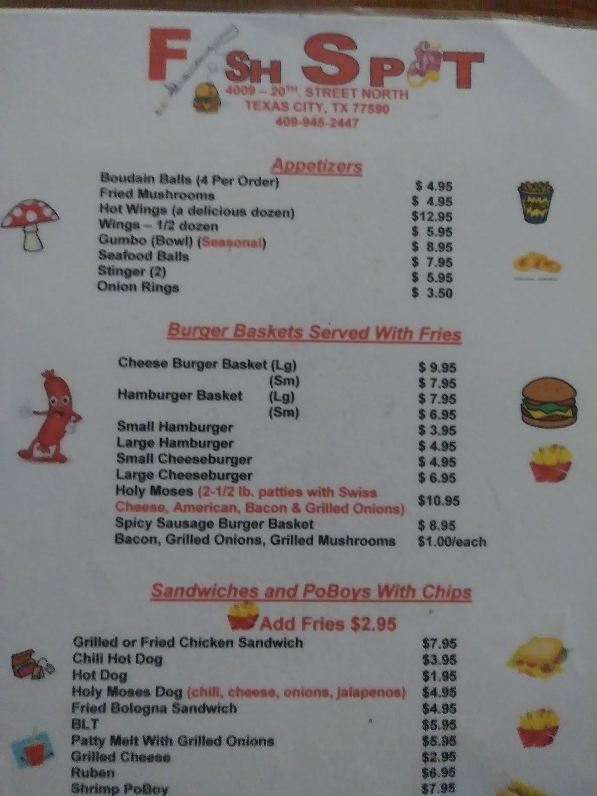 Menu at The Fish Spot restaurant, Texas City