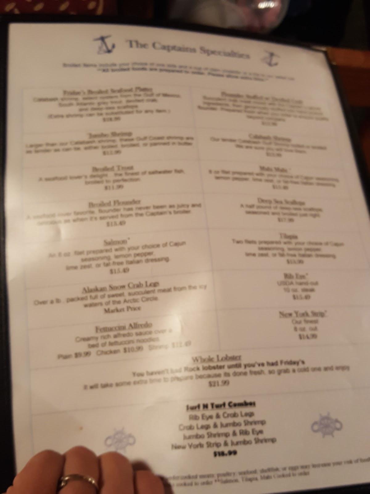 Menu at Friday's 1890 Seafood & BBQ, New Bern