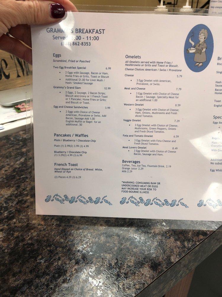 Menu at Grammy's Restaurant, Brevard