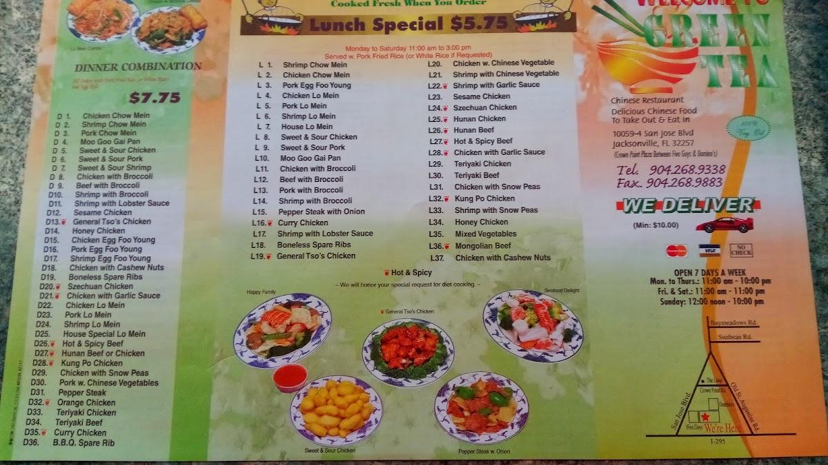 Menu at Green Tea restaurant, Jacksonville, San Jose Blvd