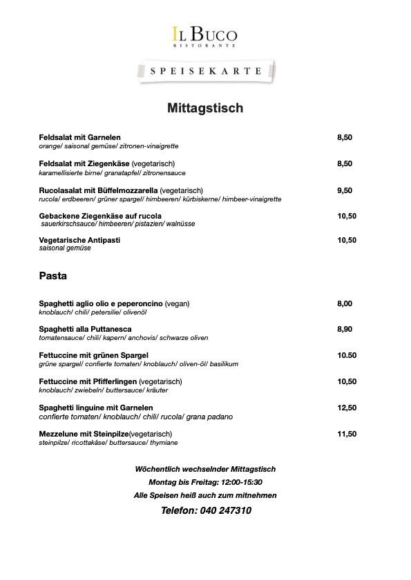 Speisekarte von Il Buco Ristorante restaurant, Hamburg