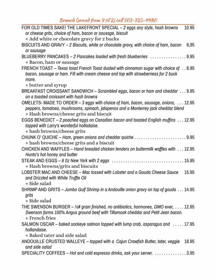 Menu at Janssen's Lakefront Restaurant, Greers Ferry, Edgemont Rd