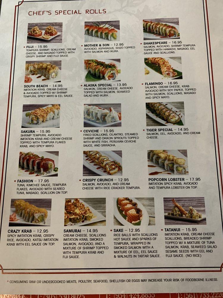 Menu at Japan Inn restaurant, Miami