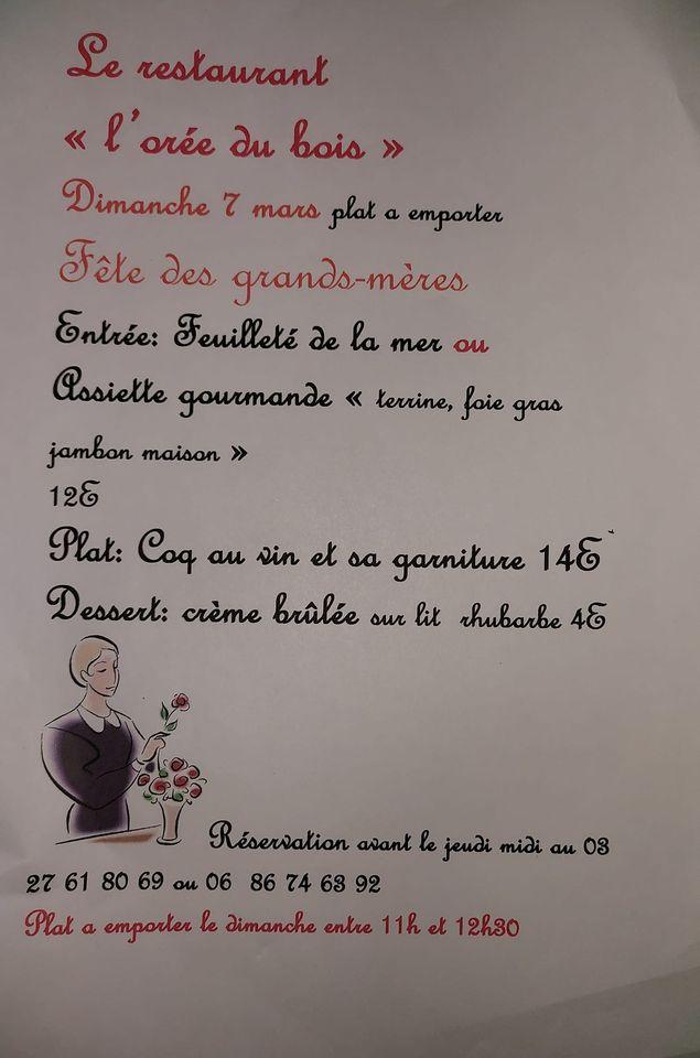 Menu at L'Orée du bois restaurant, Eppe-Sauvage