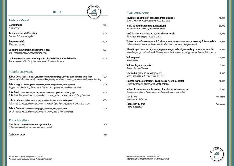 Menu at Le Mimosa cafe, Paris, 27 Rue du Pont Neuf