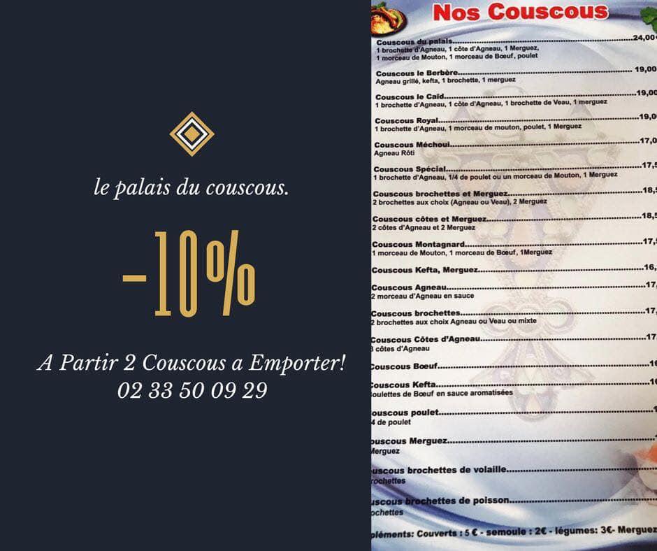Menu at Le Palais du Couscous pub & bar, Granville