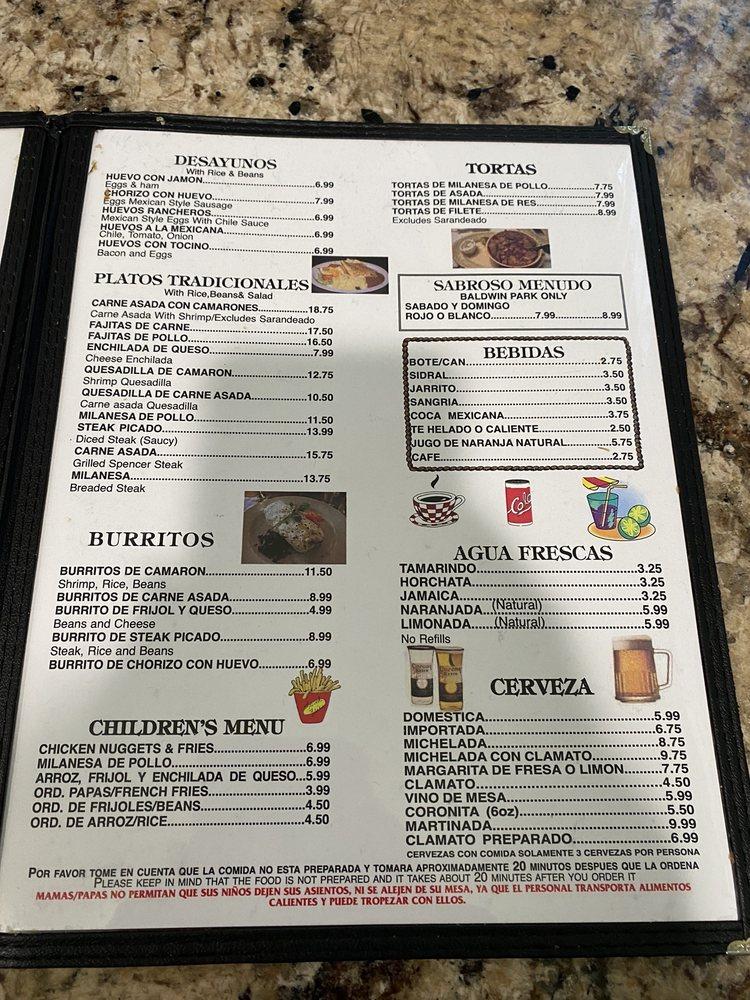 Menu at Mariscos Martin inc. restaurant, La Puente, Valley Blvd