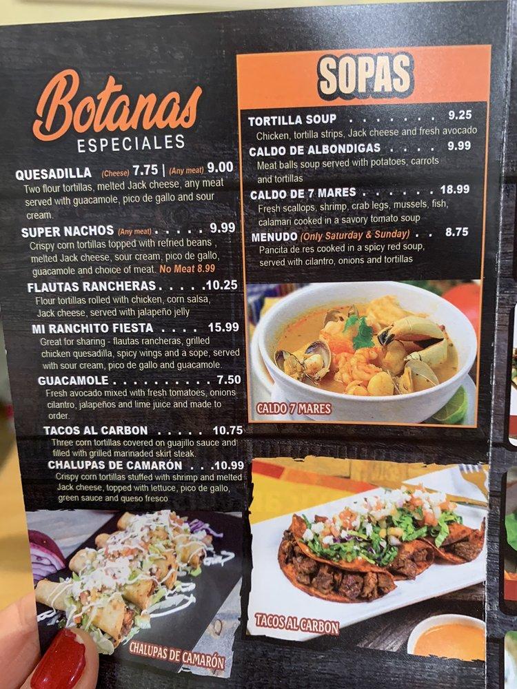 Menu at Mi Ranchito restaurant, Santa Rosa