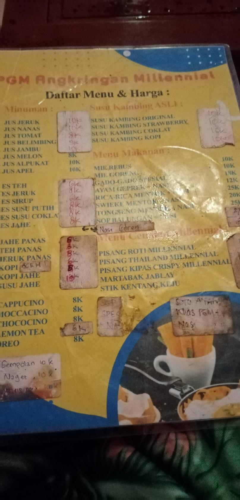 Menu at PGM Angkringan Millennial cafe, Ngemplik Wetan