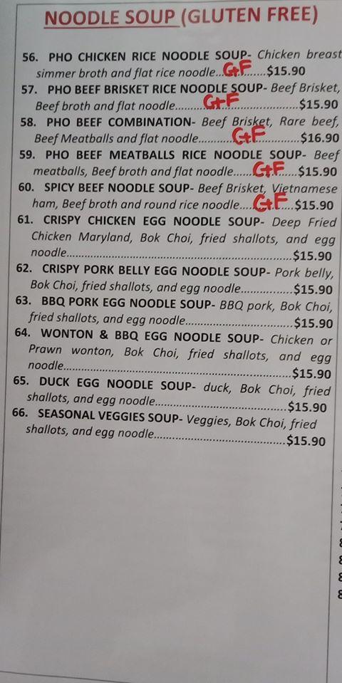 Menu at Pho house traditional Vietnamese food restaurant, Berserker