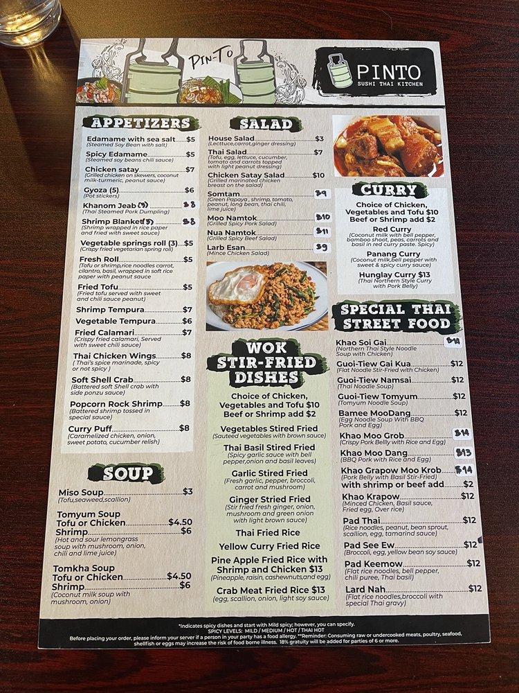 Menu at Pinto Sushi Thai Kitchen restaurant, Johnson City