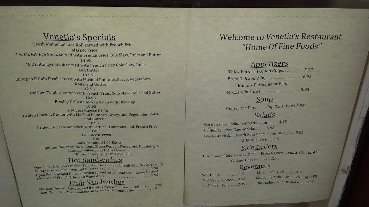 Menu at Venetias Restaurant, Old Orchard Beach