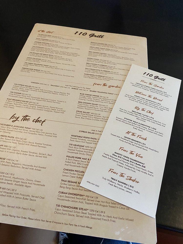 Menu at 110 Grill restaurant, Boston, 8 Allstate Rd