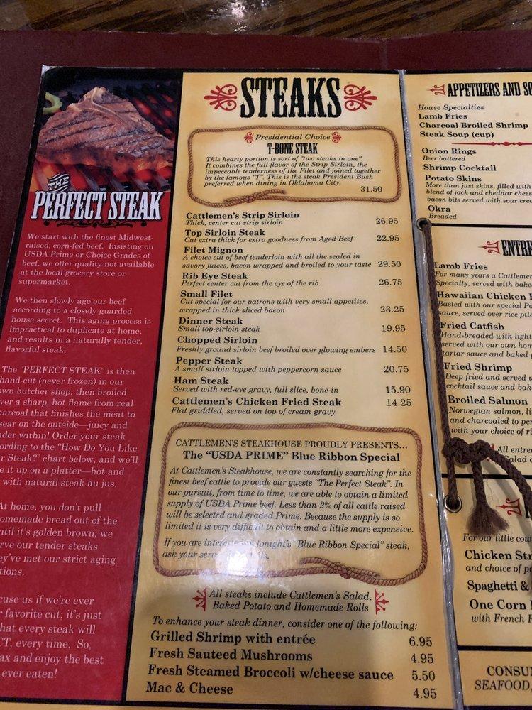 Menu at Cattlemen's Steakhouse, Oklahoma City