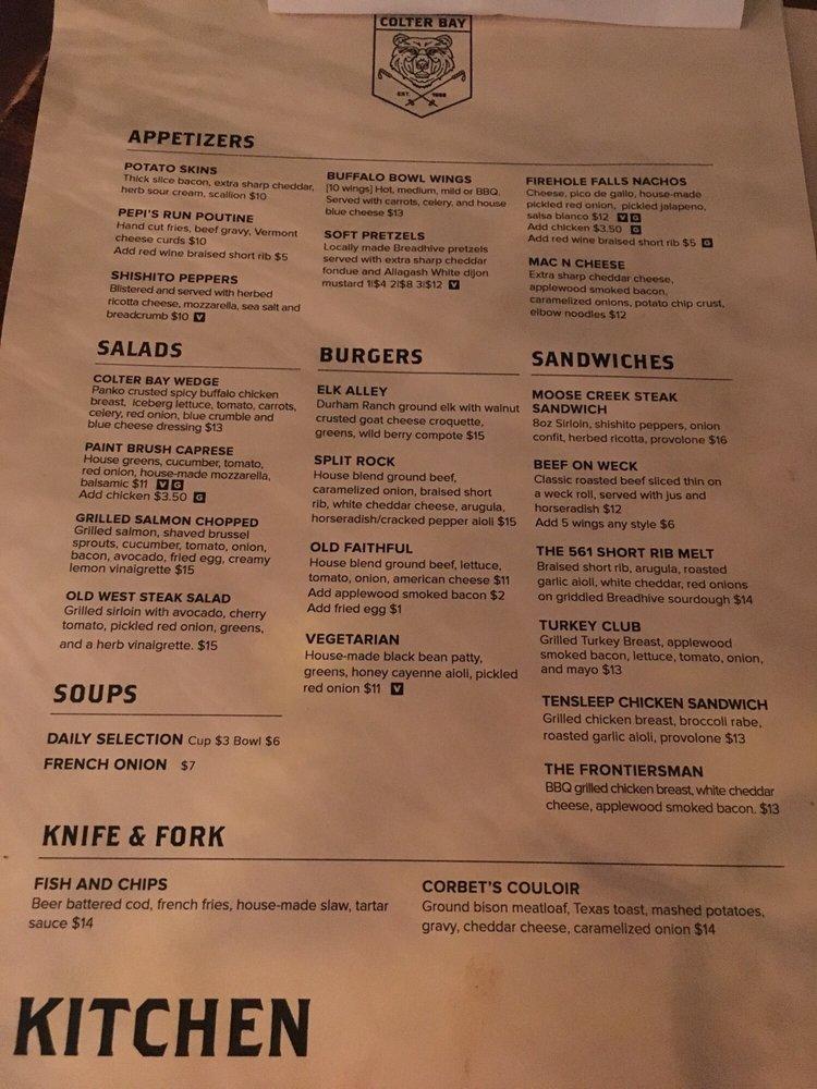 Menu at Colter Bay pub & bar, Buffalo