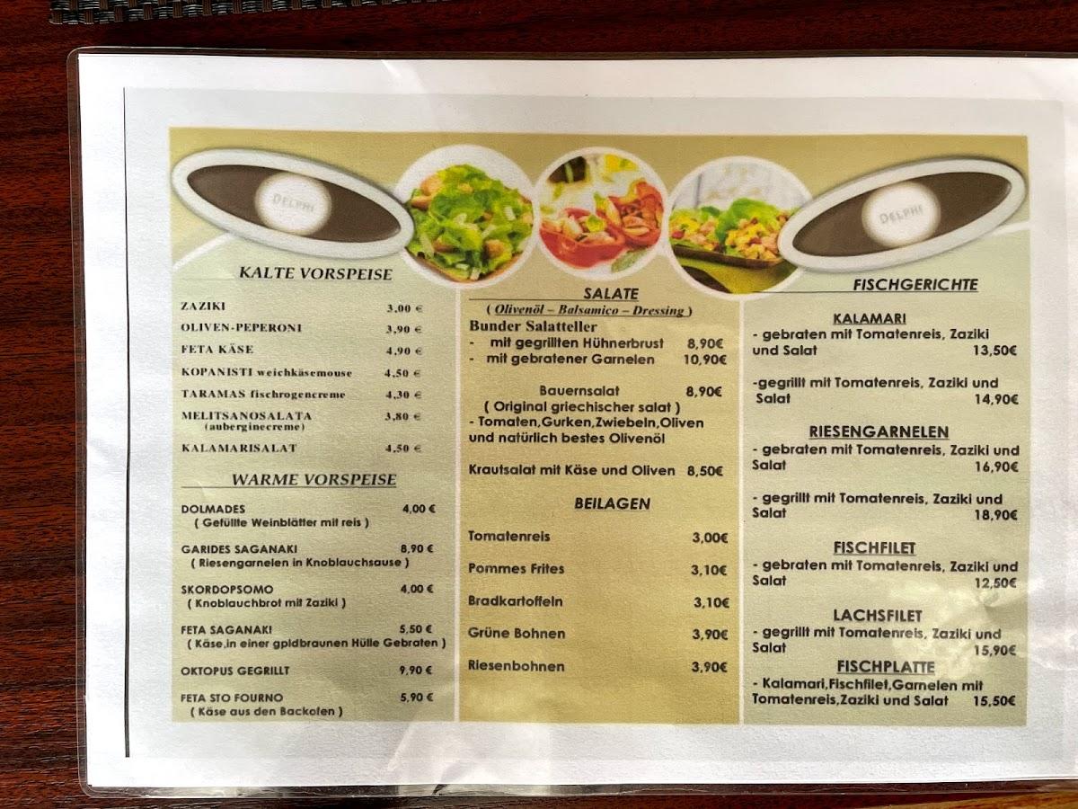 Speisekarte von Delphi restaurant, Bogen