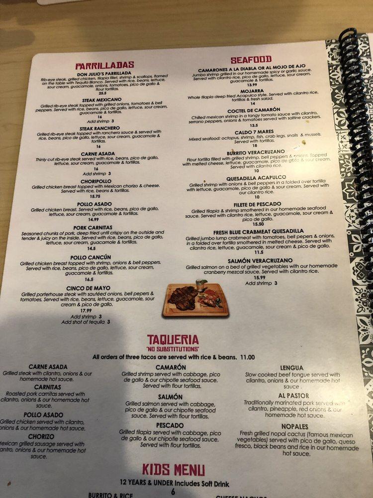 Menu at Don Julio Mexican Waterford lakes pub & bar, Orlando, Waterford ...
