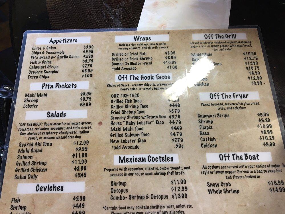 Menu at Off The Hook Fish Grill restaurant, Whittier, Hadley St # 107