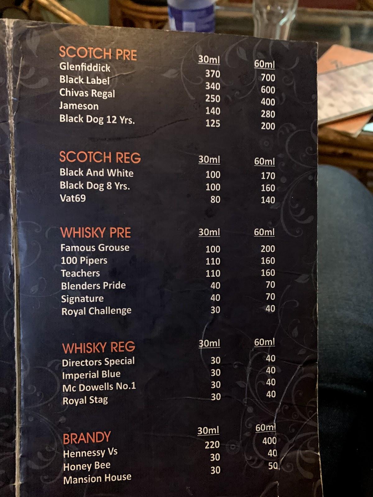 Menu at Roof Top Lounge, Colva