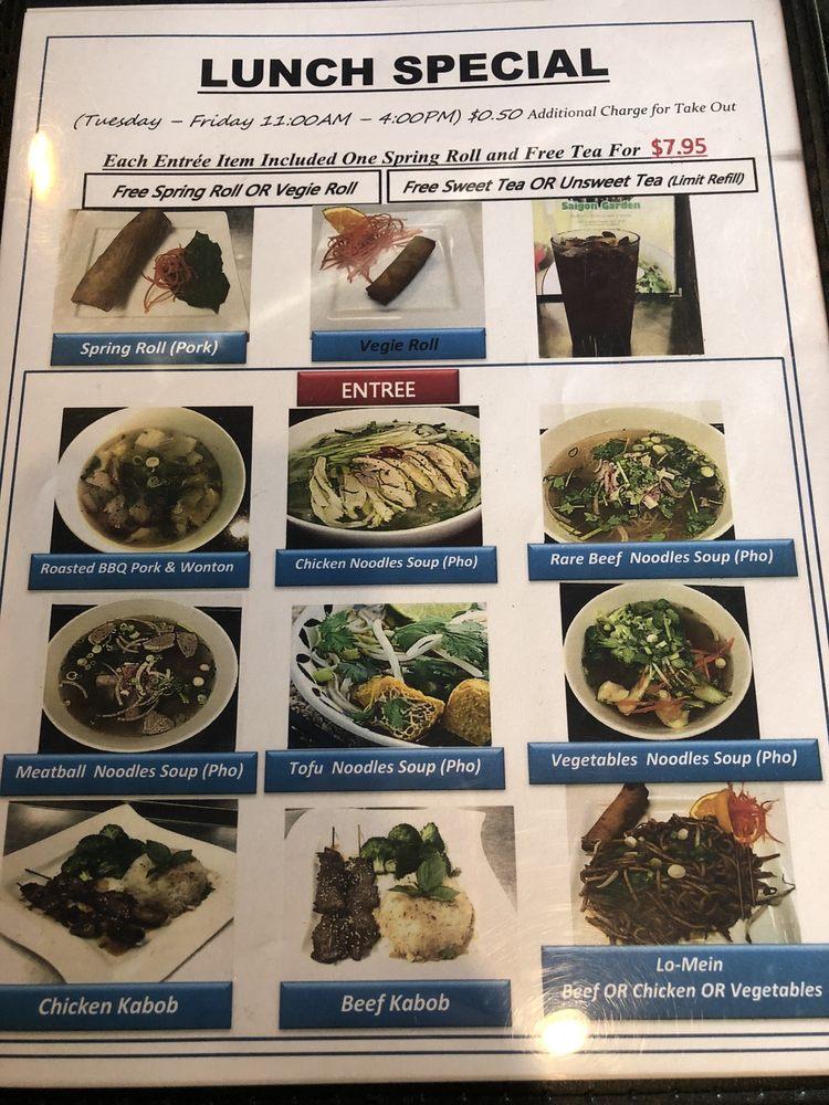 Menu at Saigon Garden restaurant, Winter Haven
