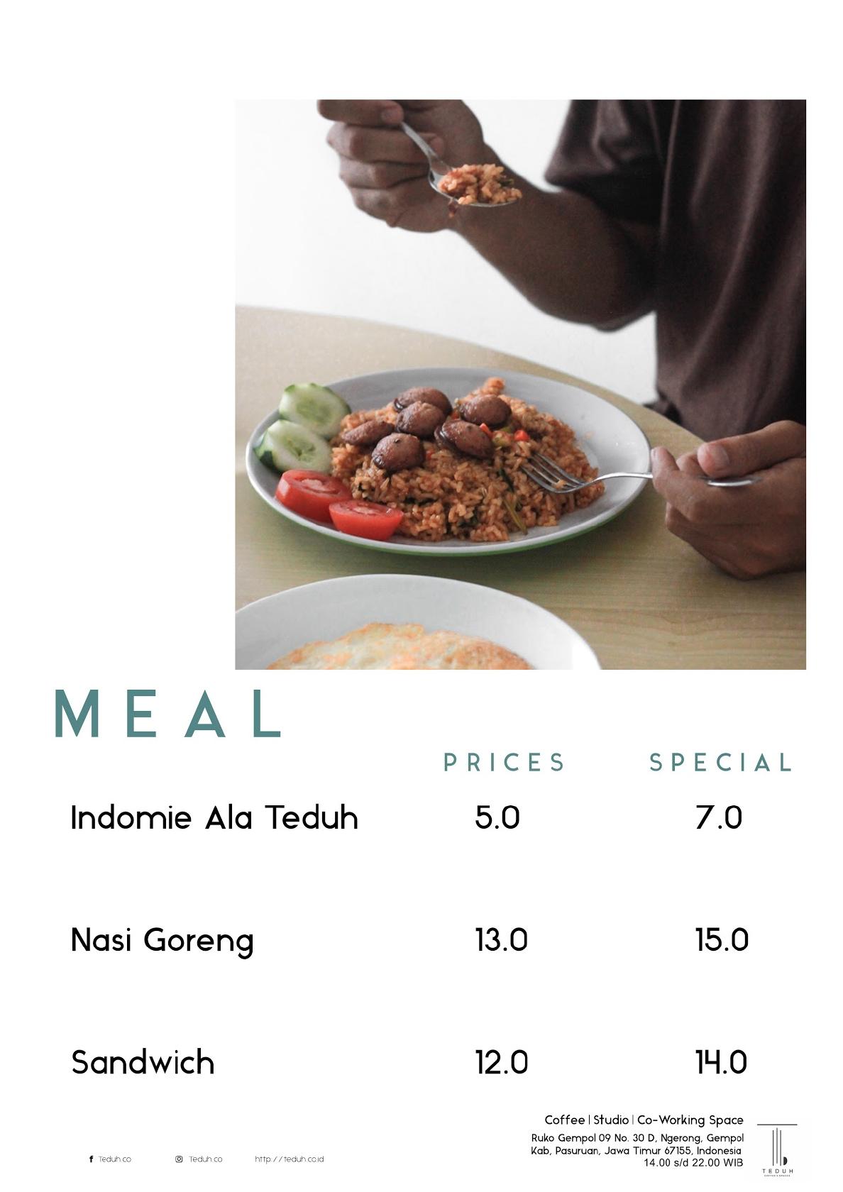 Menu at Teduh Coffee X Spaces cafe, Kepulungan