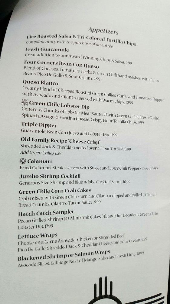 Menu at The Original Blue Adobe Grille pub & bar, Mesa