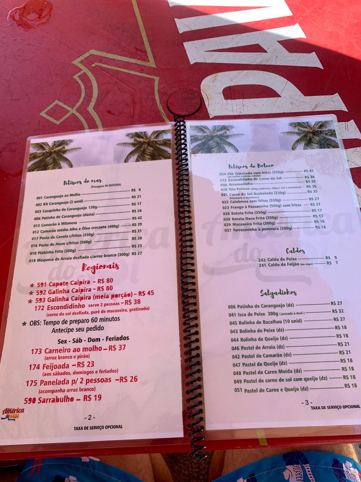 Menu em Barraca América do Sol, Fortaleza, Av. Clóvis Arrais Maia