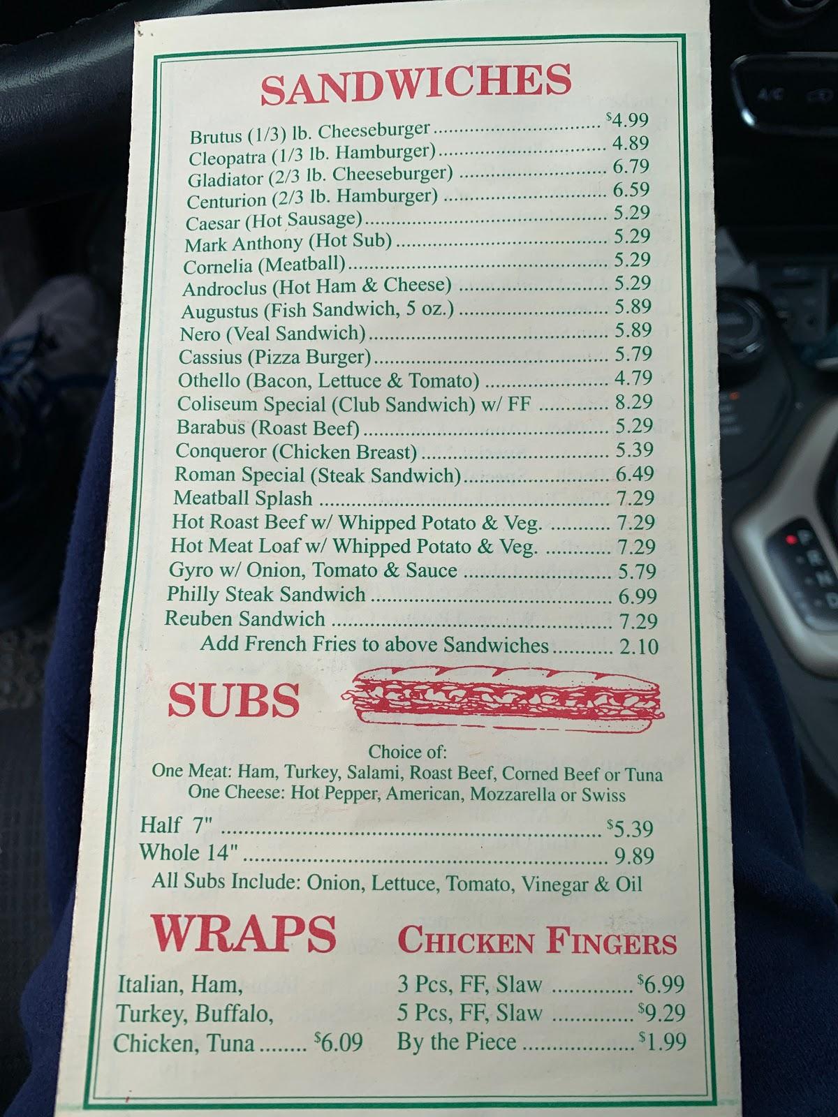 Menu at Caesar's Italian Restaurant, Warren