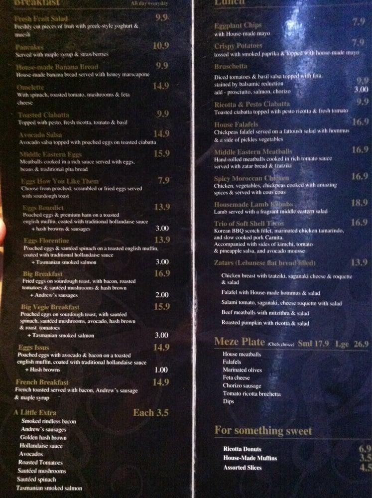 Menu at Cafe Issus, Melbourne