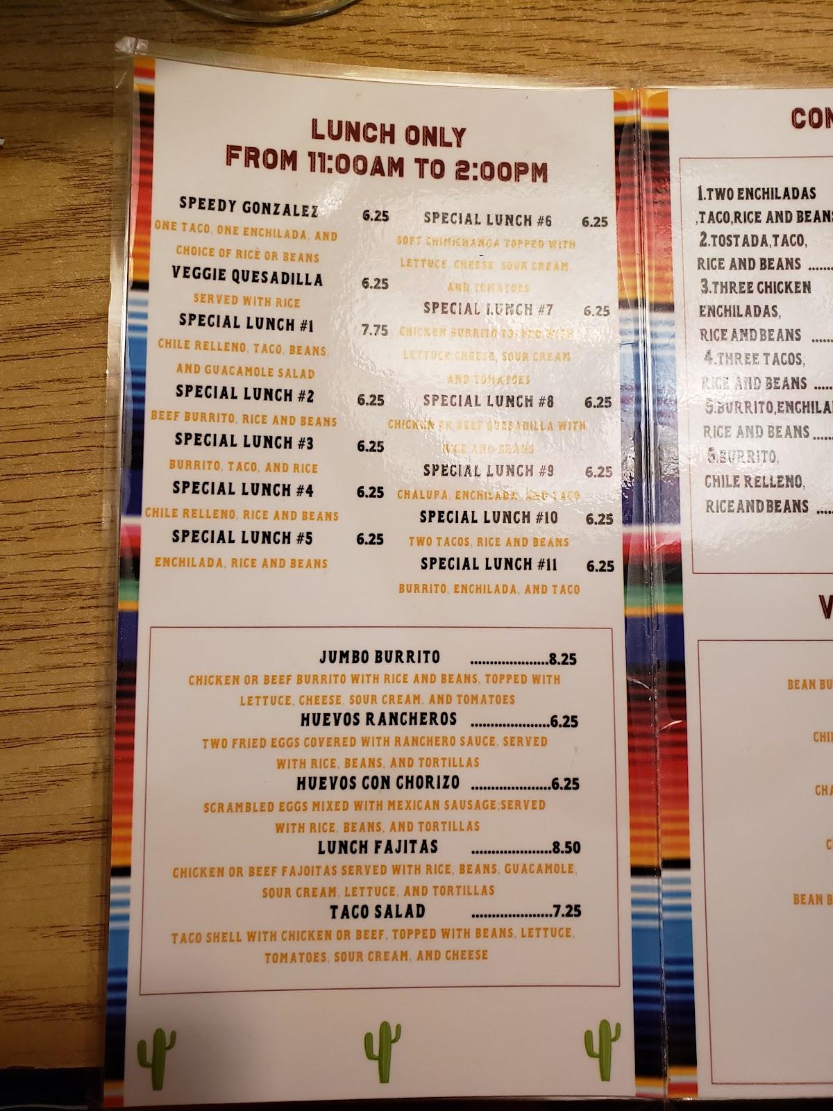 Menu at El-Canelo restaurant, Frostburg
