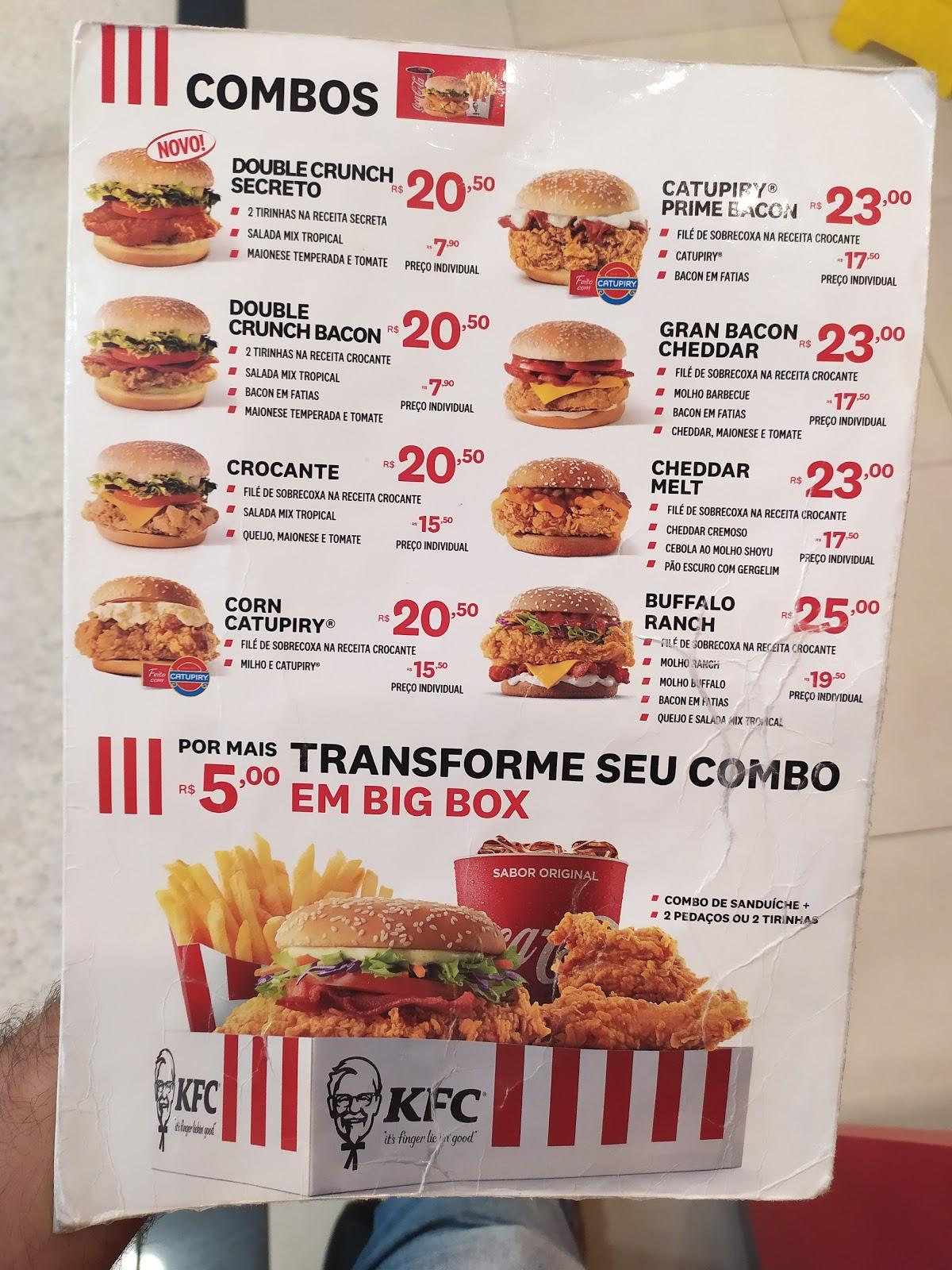 Menu em KFC restaurante, Belo Horizonte, Av. Cristiano Machado, 4000