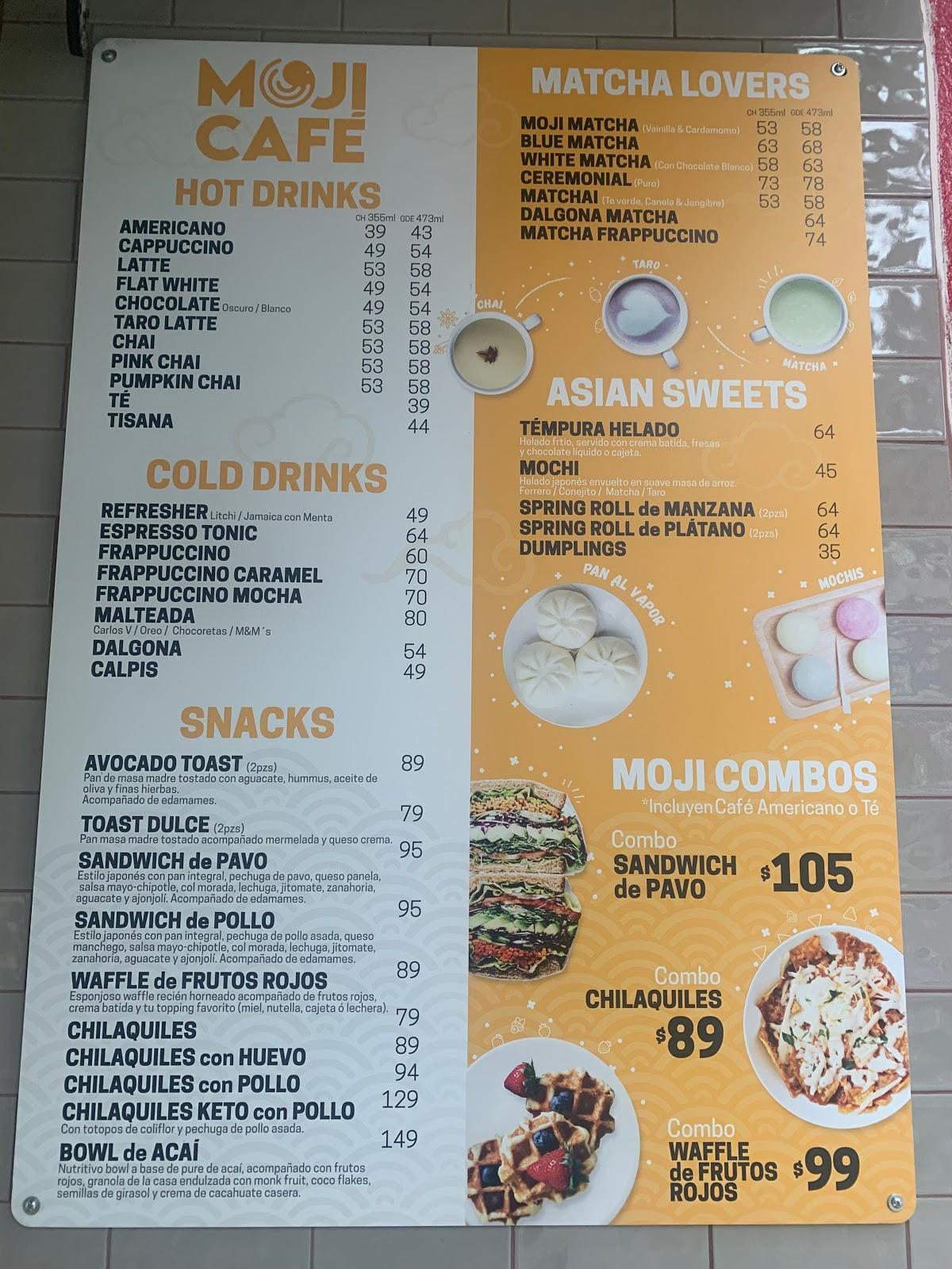 Menu at MOJI CAFÉ, Mexico