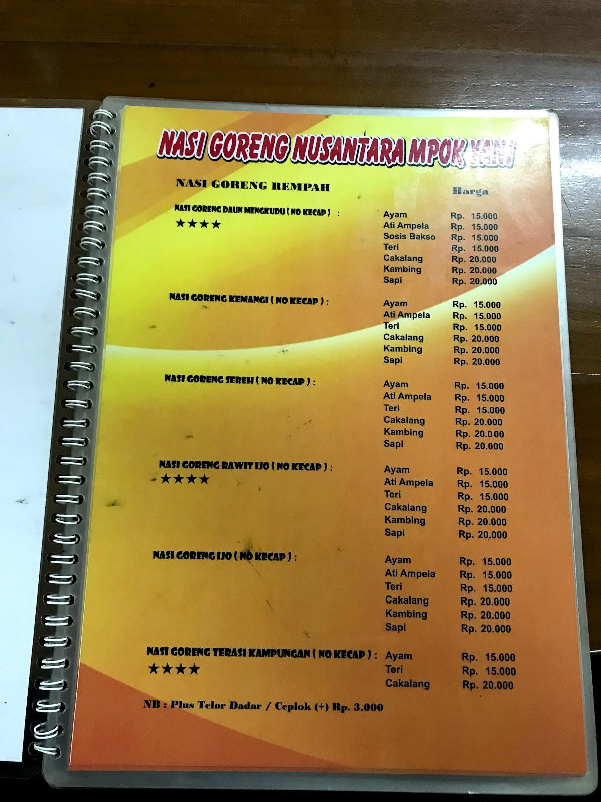 Menu at Nasi Goreng Nusantara Mpok Yani Rempoa restaurant, South Tangerang