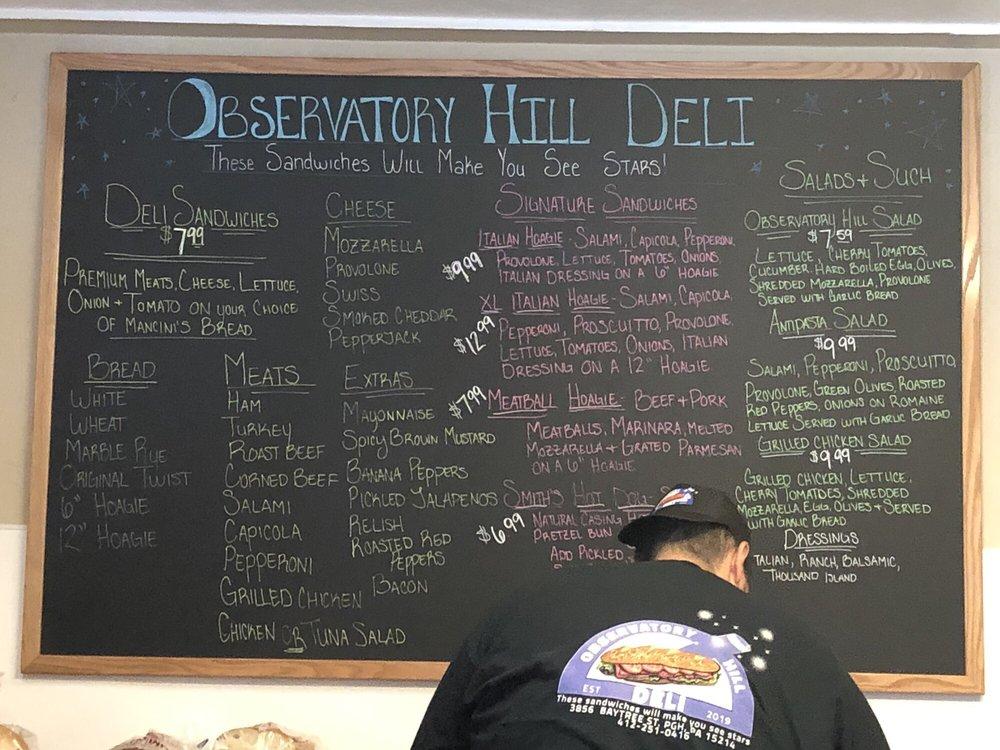 Menu at Observatory Hill Deli, Pittsburgh
