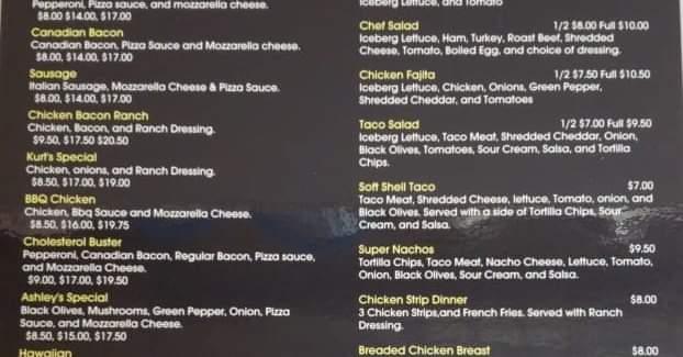 Menu at Rad's Deli and Pizza pizzeria, Chinook