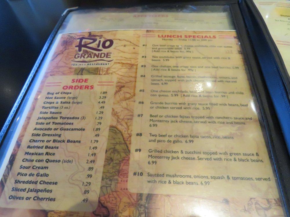 Menu at Rio Grande Tex Mex Restaurant, Hutto