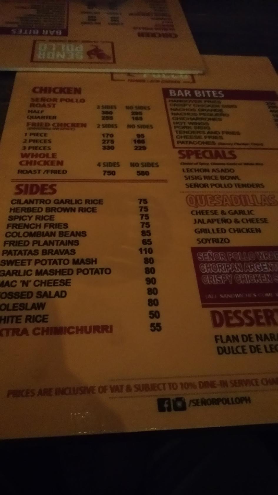 Menu at Señor Pollo BGC restaurant, Taguig