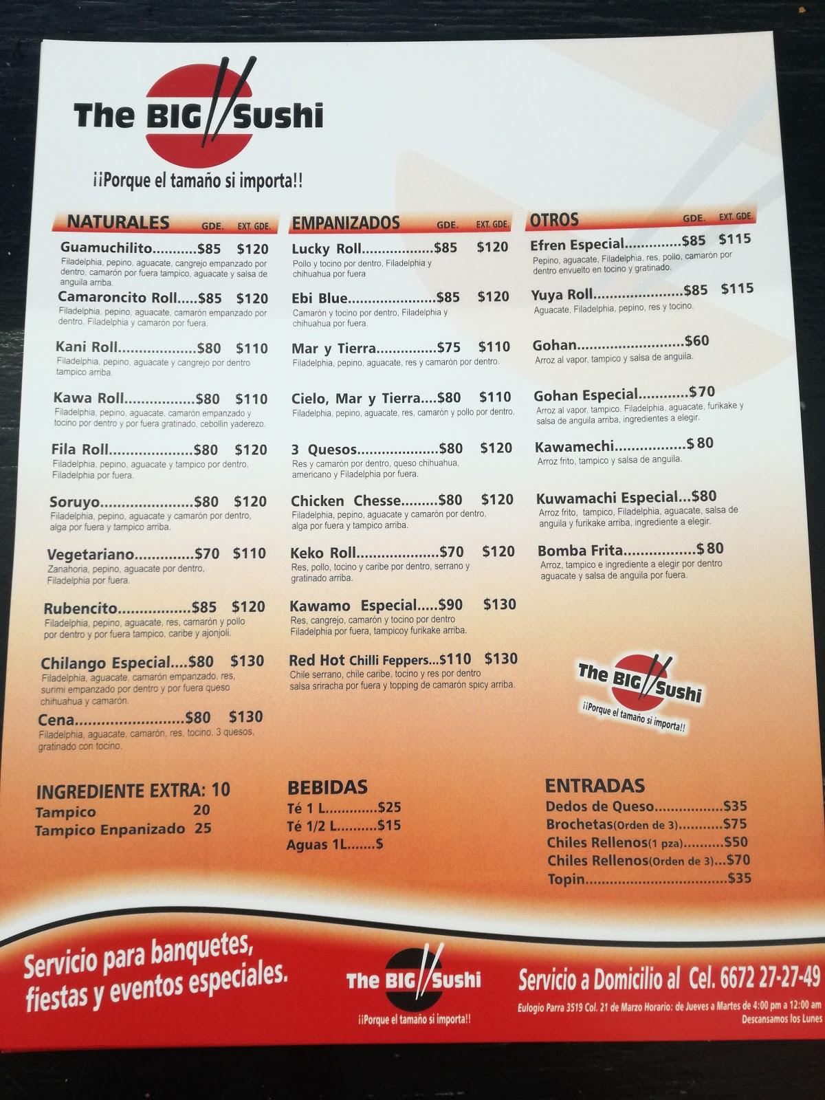 Carta del restaurante The BIG Sushi, Culiacán Rosales