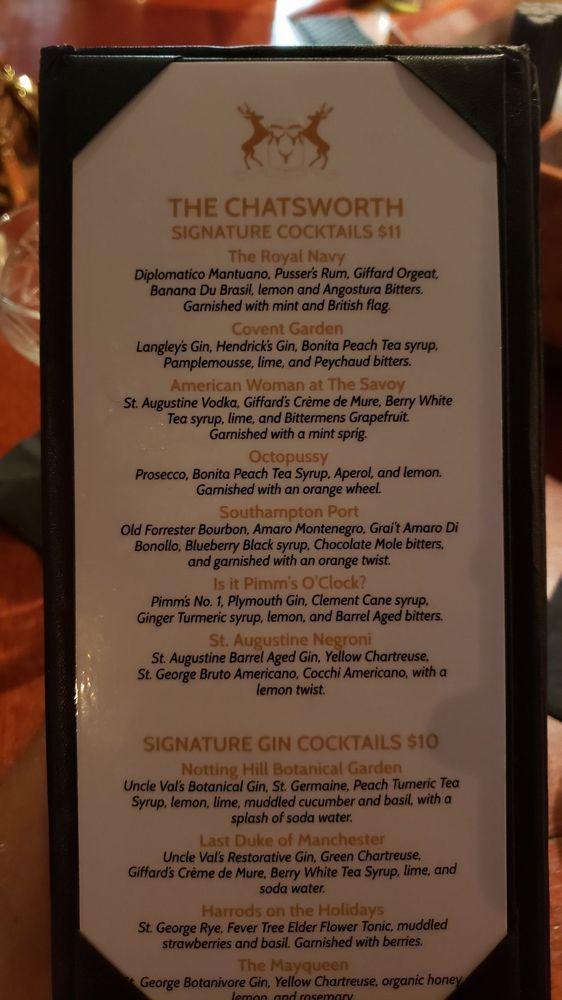Menu at The Chatsworth Pub and Tea Room, St. Augustine