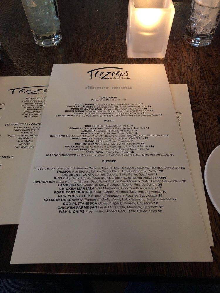 Menu at Trezeros Kitchen + Tap pub & bar, Mount Prospect
