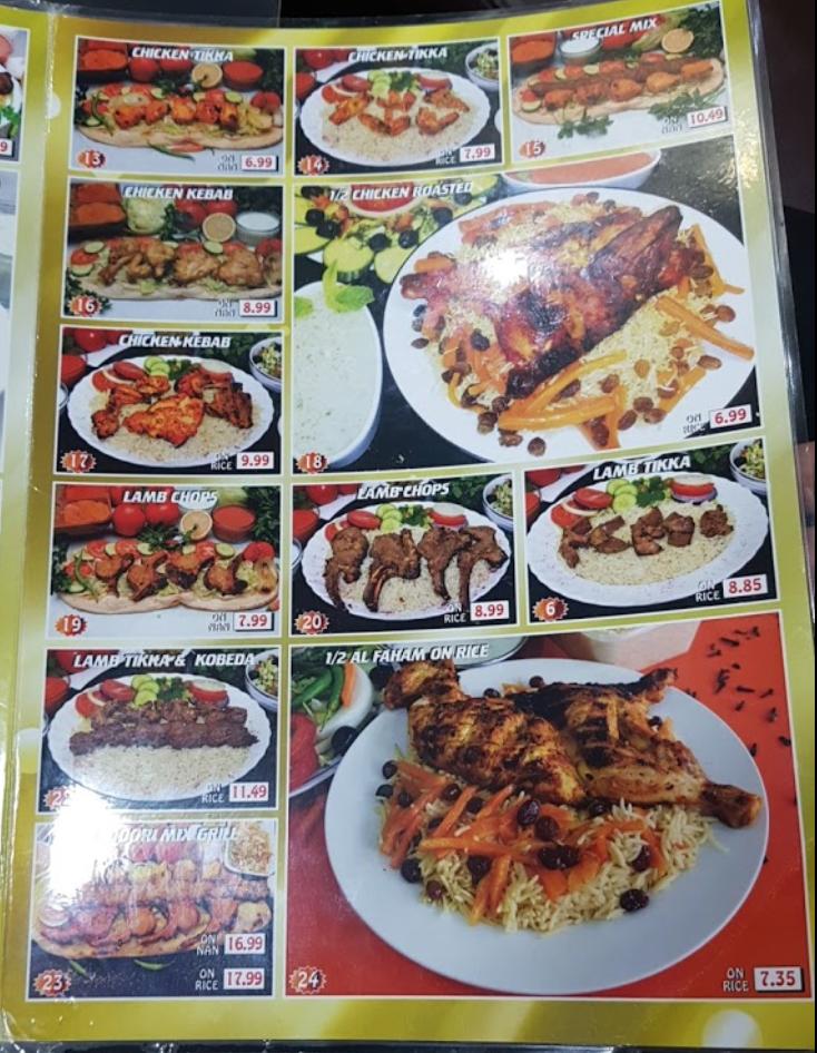 Menu at Al Jazeera Restaurant, Manchester