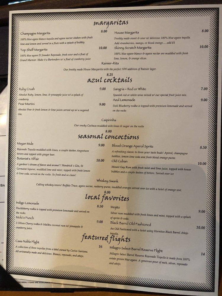 Menu at Azul Restaurant, Mill Creek