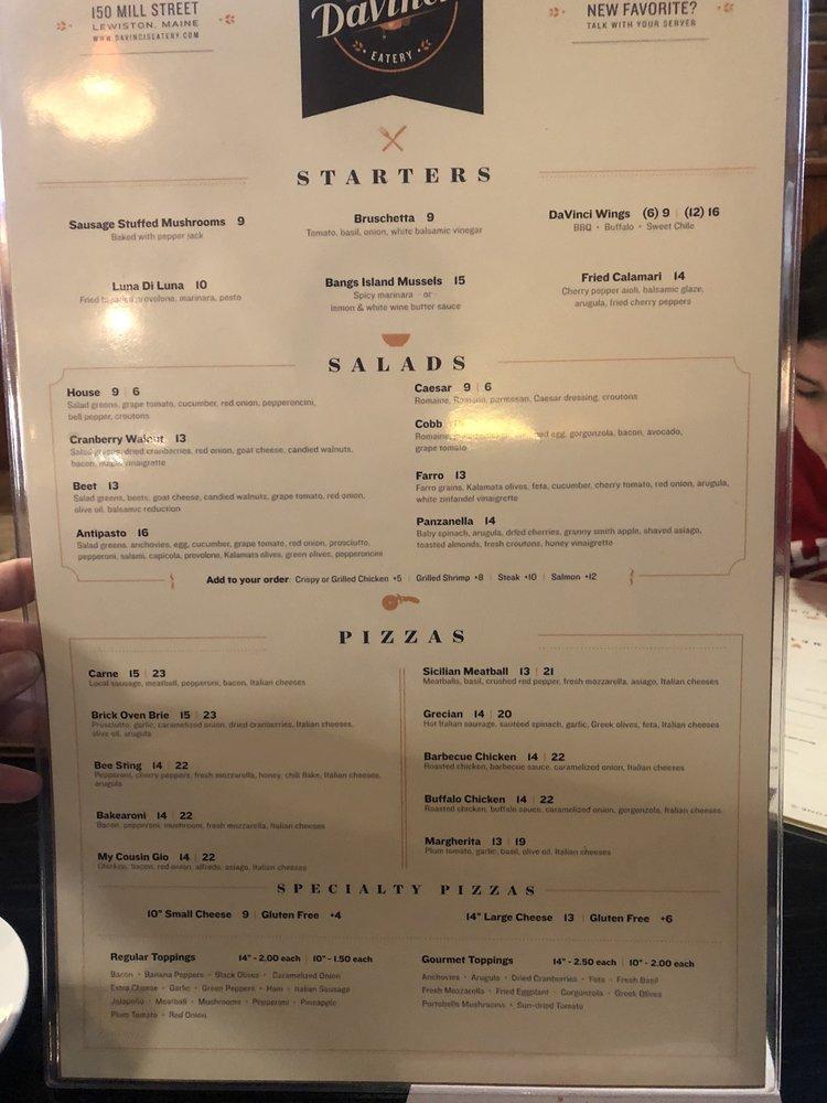 Menu at Davinci's Eatery pub & bar, Lewiston, 150 Mill St