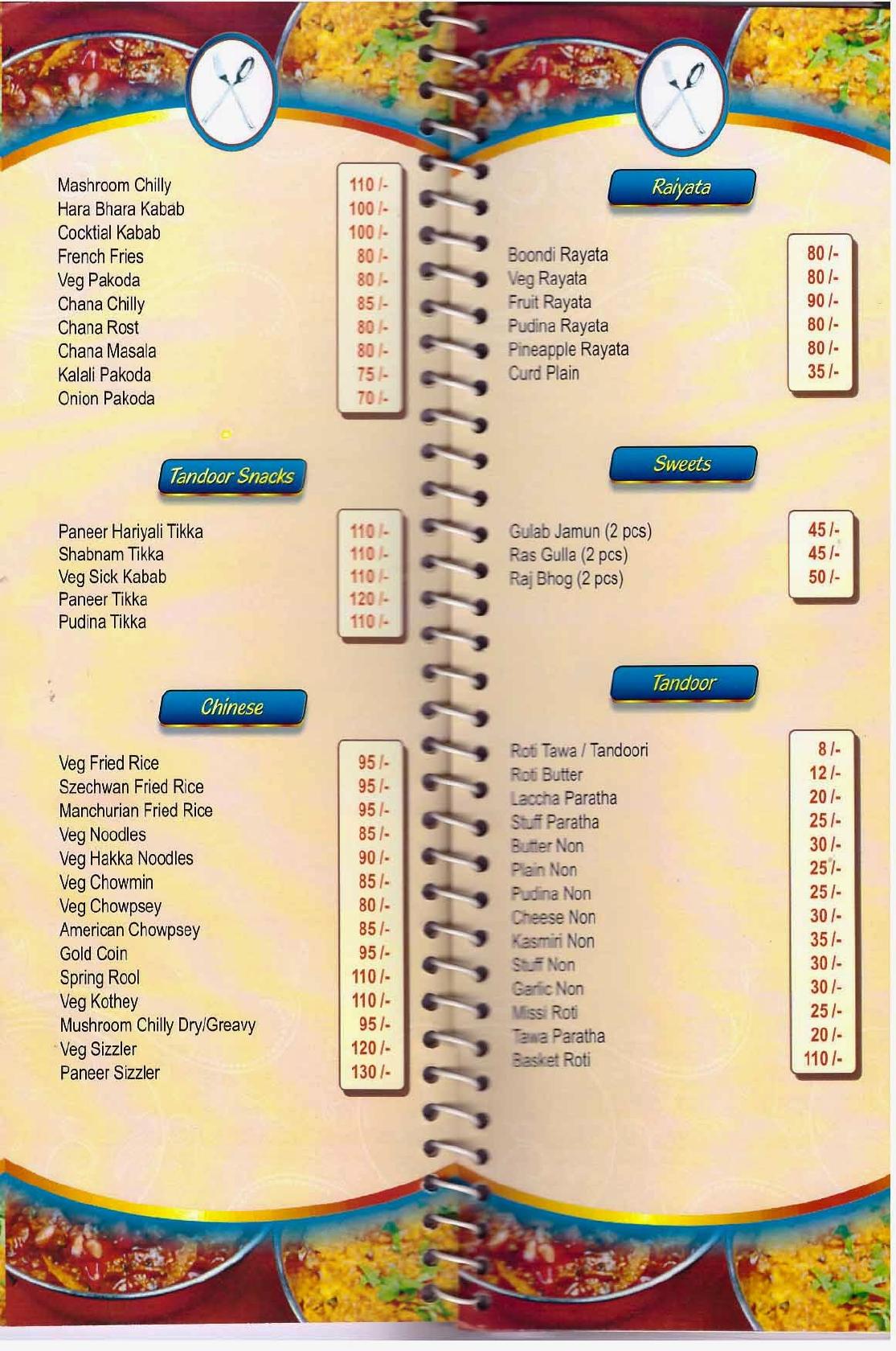 Menu at Food Delivery in Train from Hotel Sagar, Ratlam