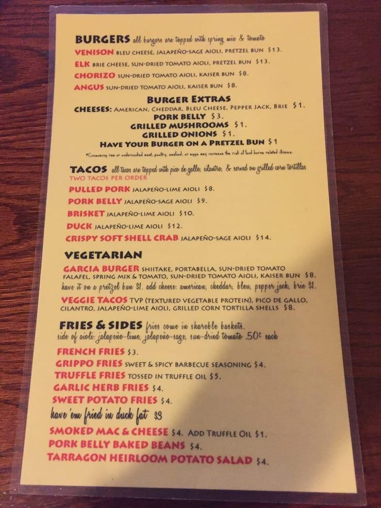 Menu at Hammerheads restaurant, Louisville, 921 Swan St
