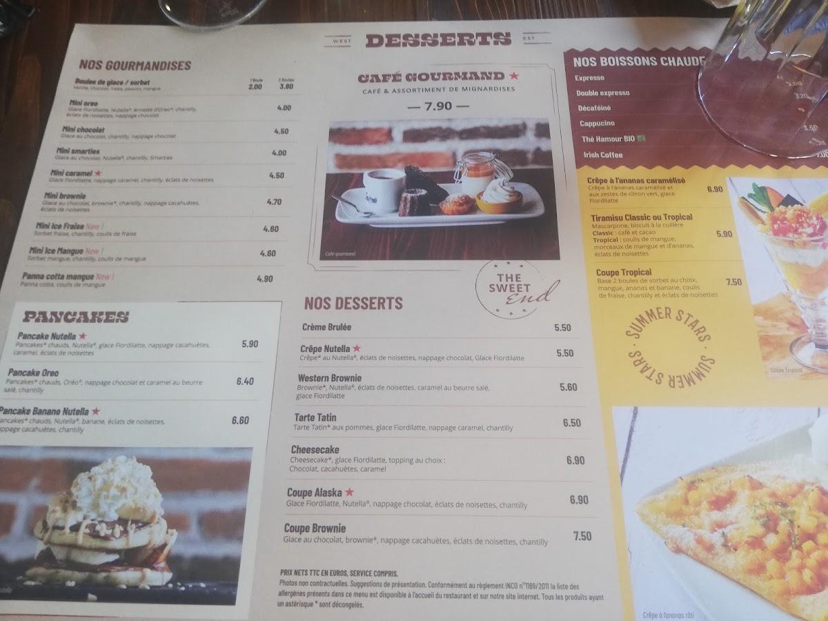 Menu au Old Wild West restaurant, Torcy
