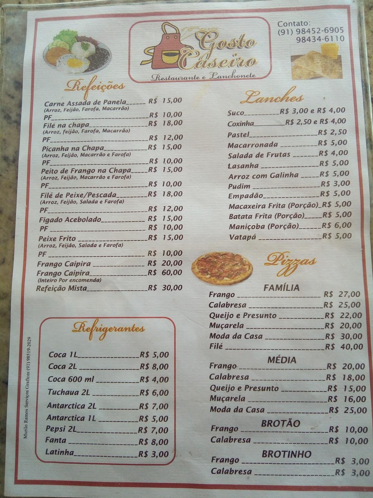 Menu em Restaurante Gosto Caseiro, Brasil, R. Hamílton João Pinheiro
