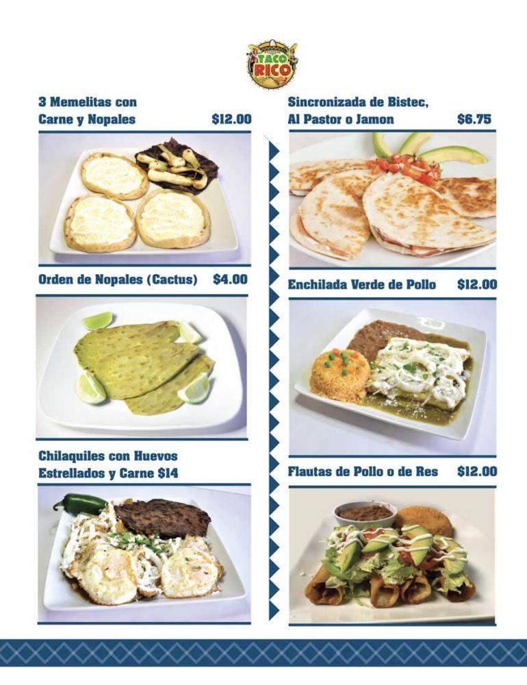 Menu at Taco Rico restaurant, Hyattsville